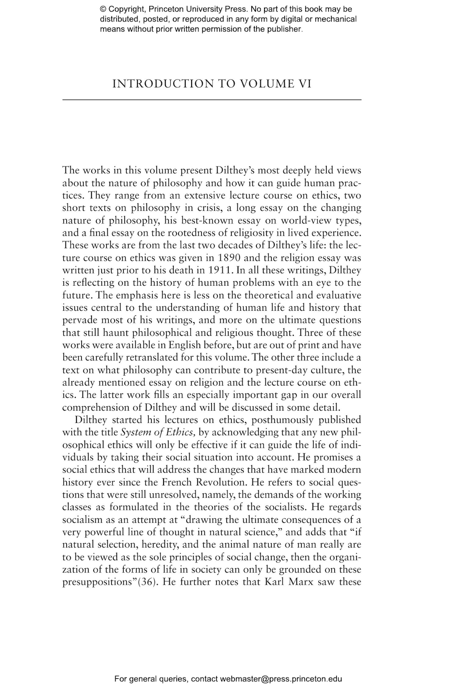 Wilhelm Dilthey: Selected Works, Volume VI | Princeton University Press