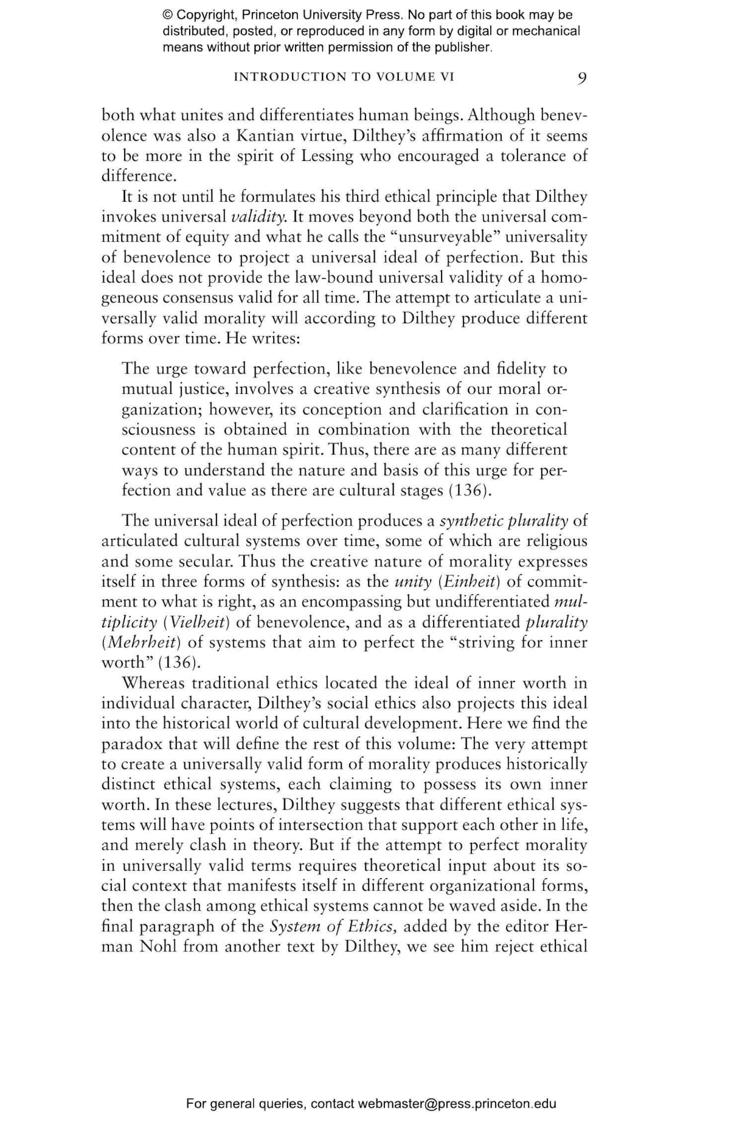 Wilhelm Dilthey: Selected Works, Volume VI | Princeton University Press