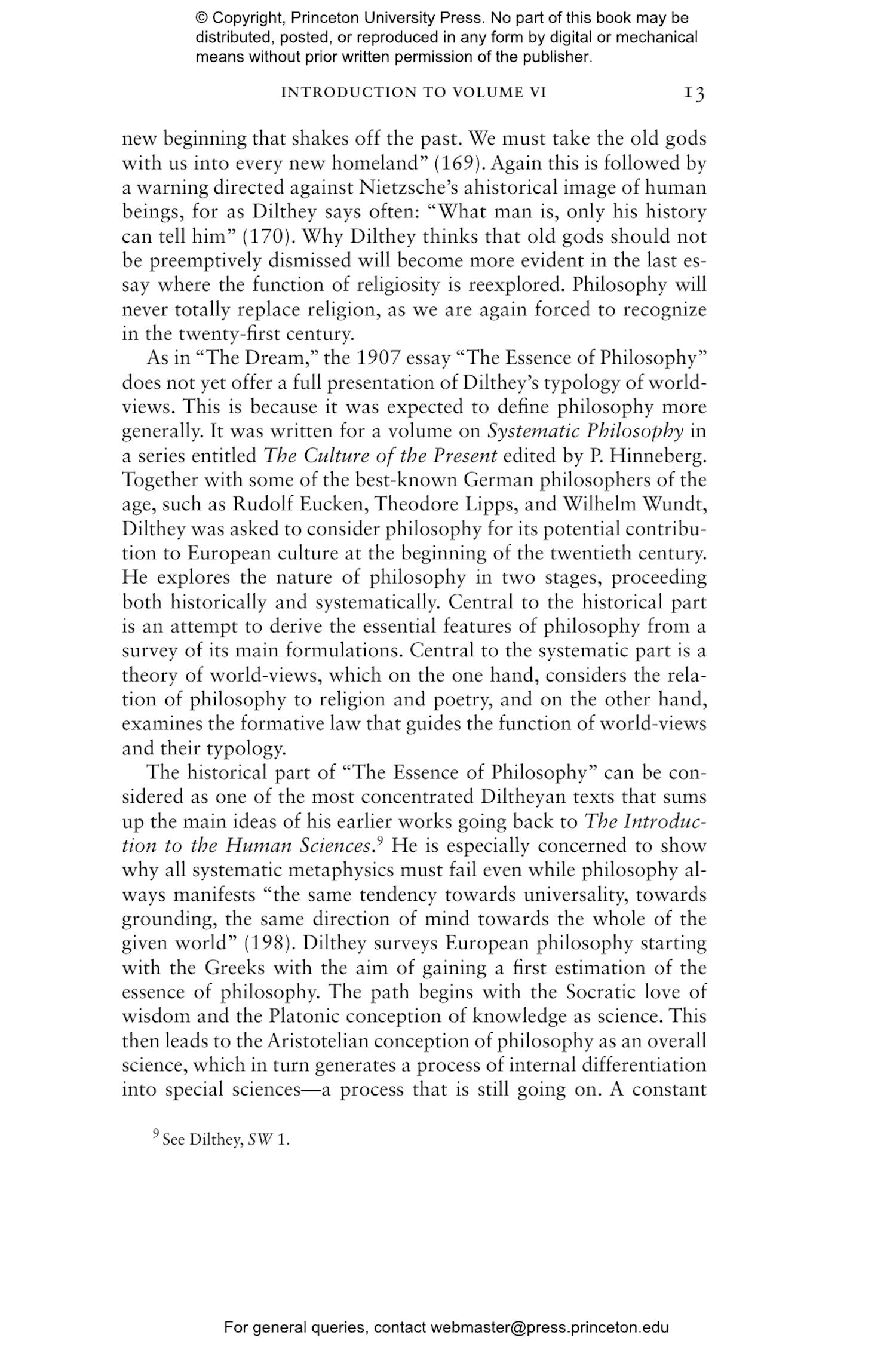 Wilhelm Dilthey: Selected Works, Volume VI | Princeton University Press