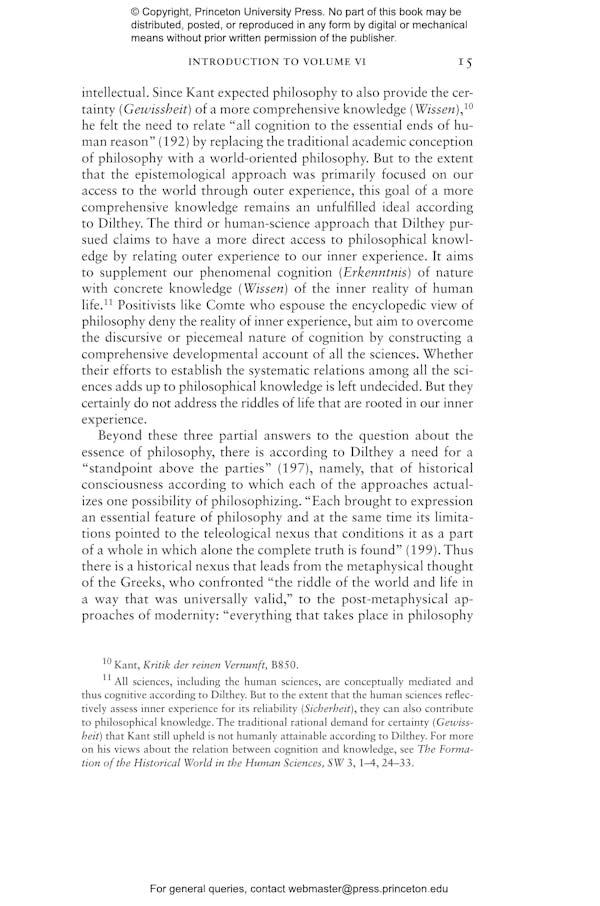 Wilhelm Dilthey: Selected Works, Volume VI | Princeton University Press