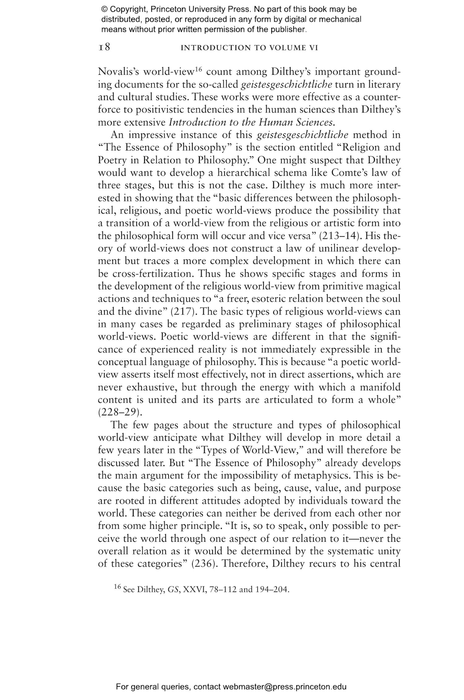 Wilhelm Dilthey: Selected Works, Volume VI | Princeton University Press