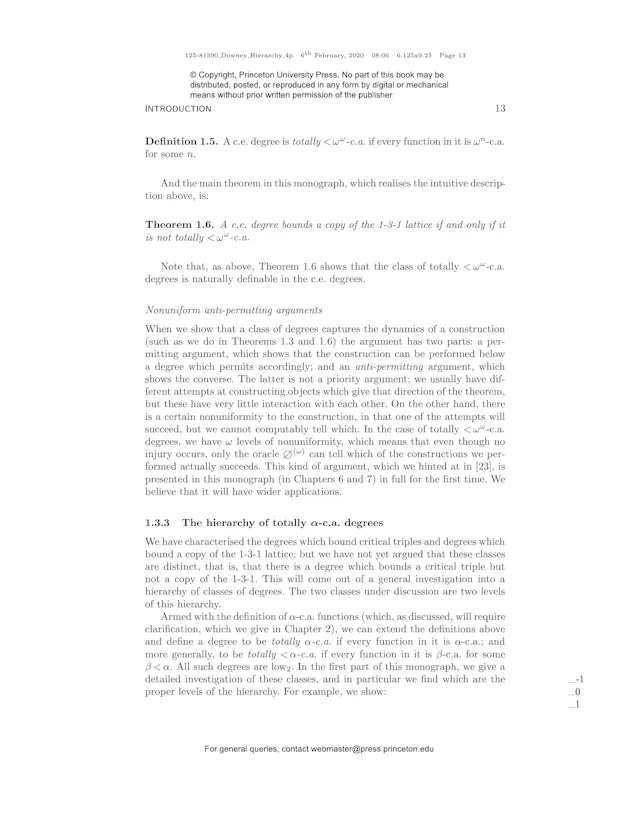 A Hierarchy of Turing Degrees | Princeton University Press