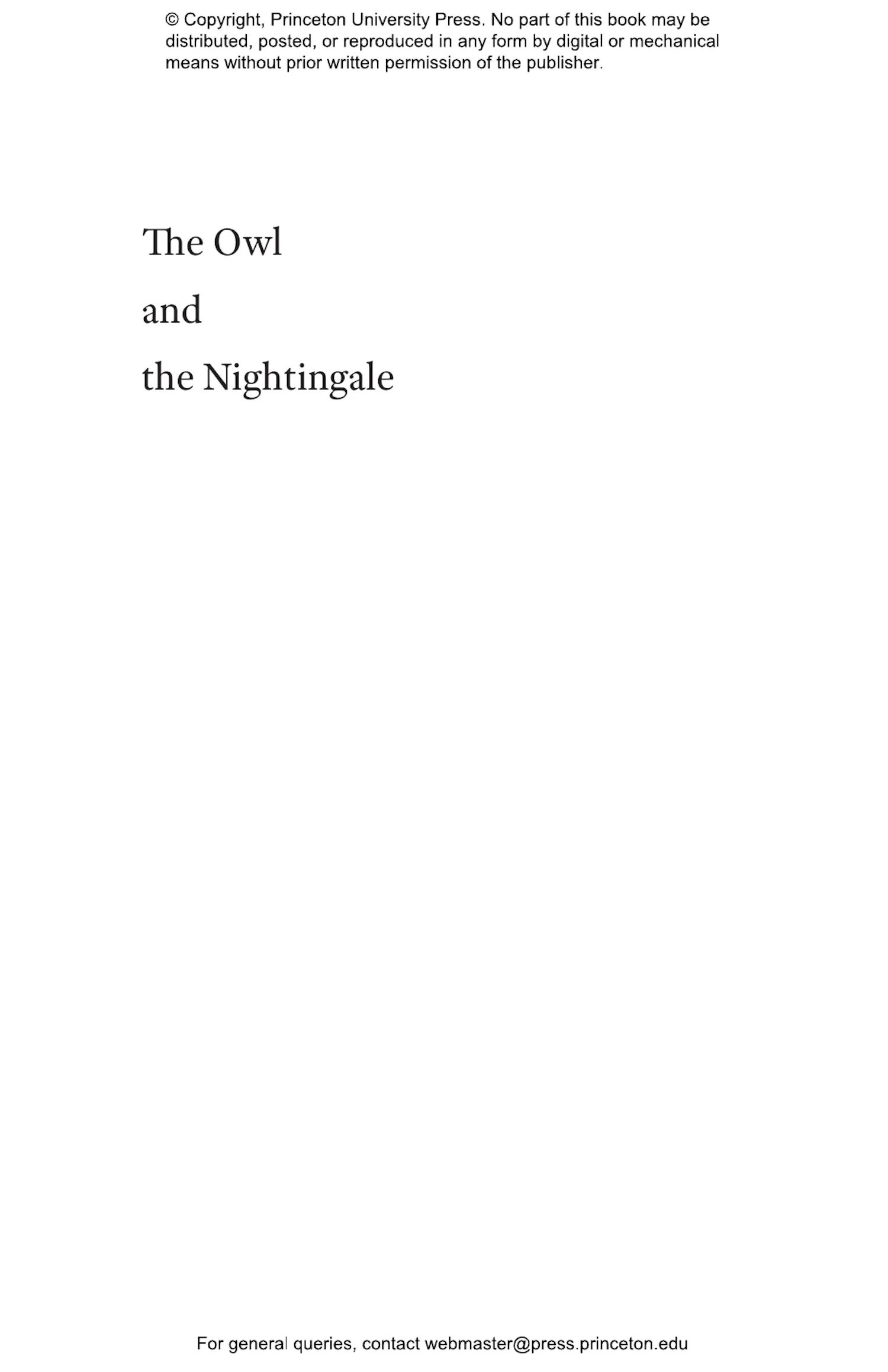 The Owl and the Nightingale | Princeton University Press
