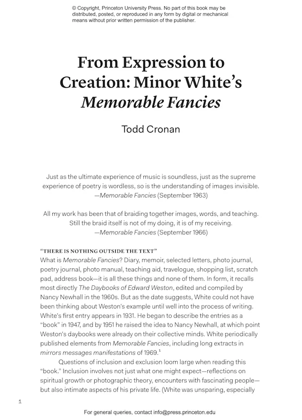 Minor White, Memorable Fancies | Princeton University Press
